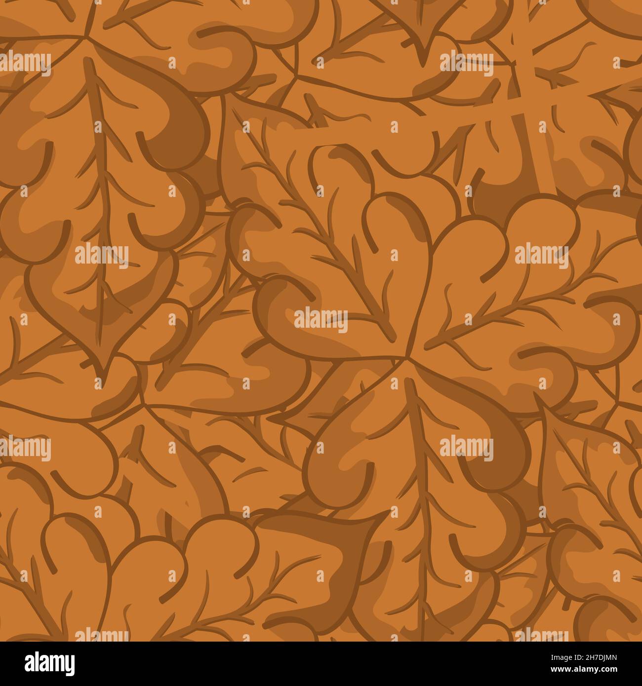 Stylized oak leaf vector seamless pattern background. Monochrome ochre ...