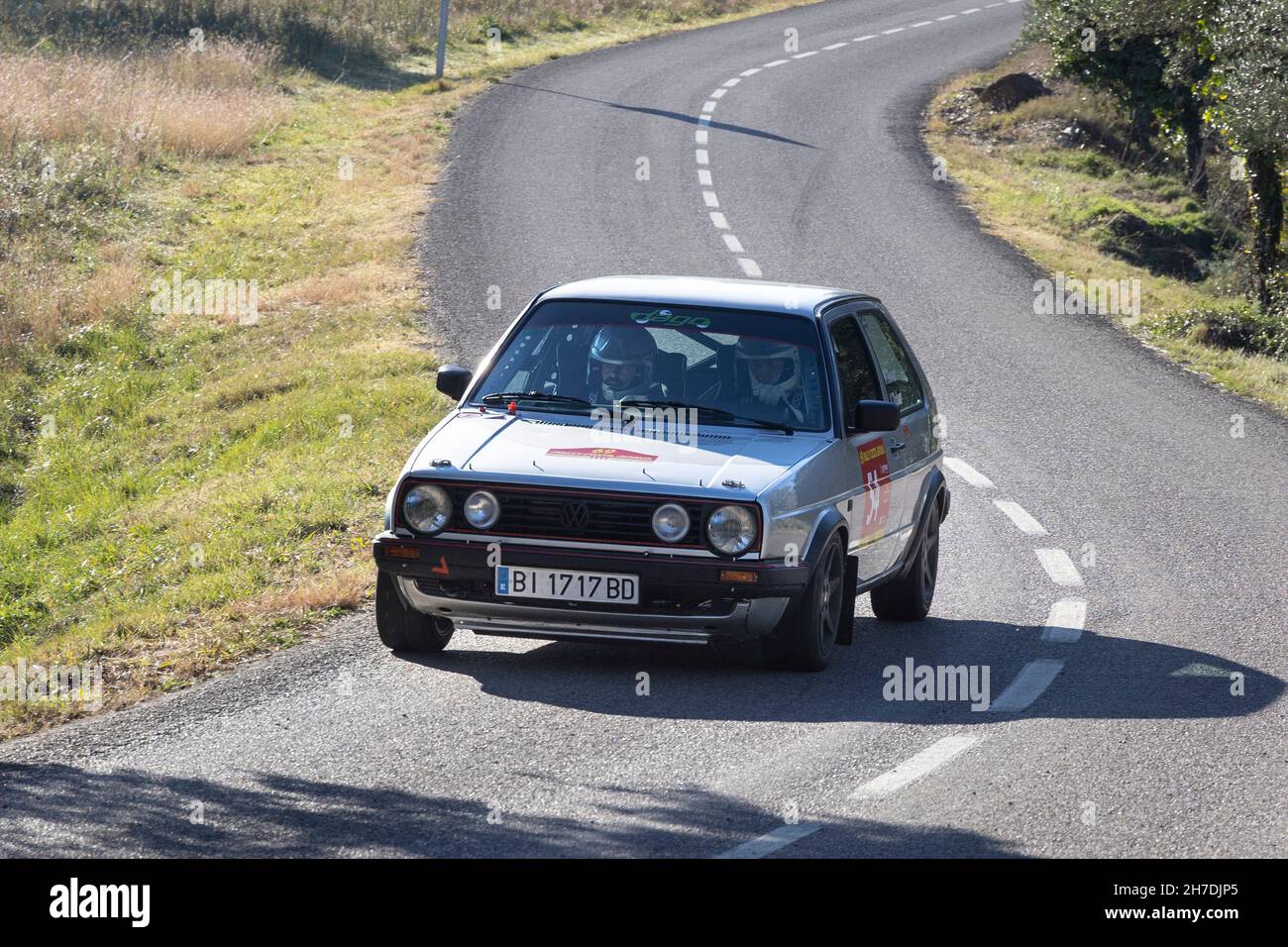 VW Golf 1800 GTi taking part in the timed section of the Rally Costa Brava 2021 in Girona, Spain ...