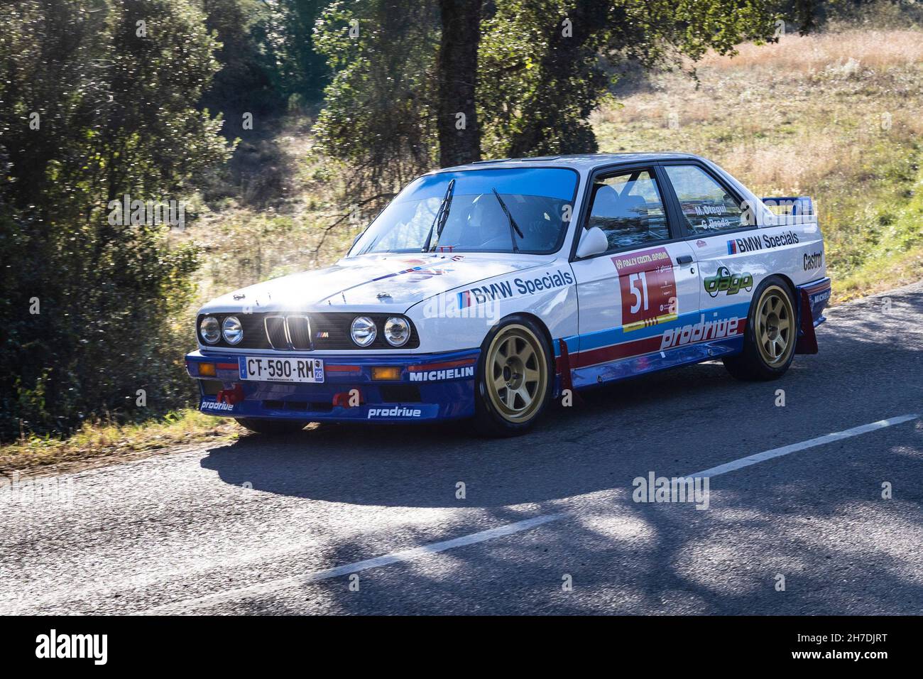 BMW M3 taking part in the timed section of the Rally Costa Brava 2021 in Girona, Spain Stock ...