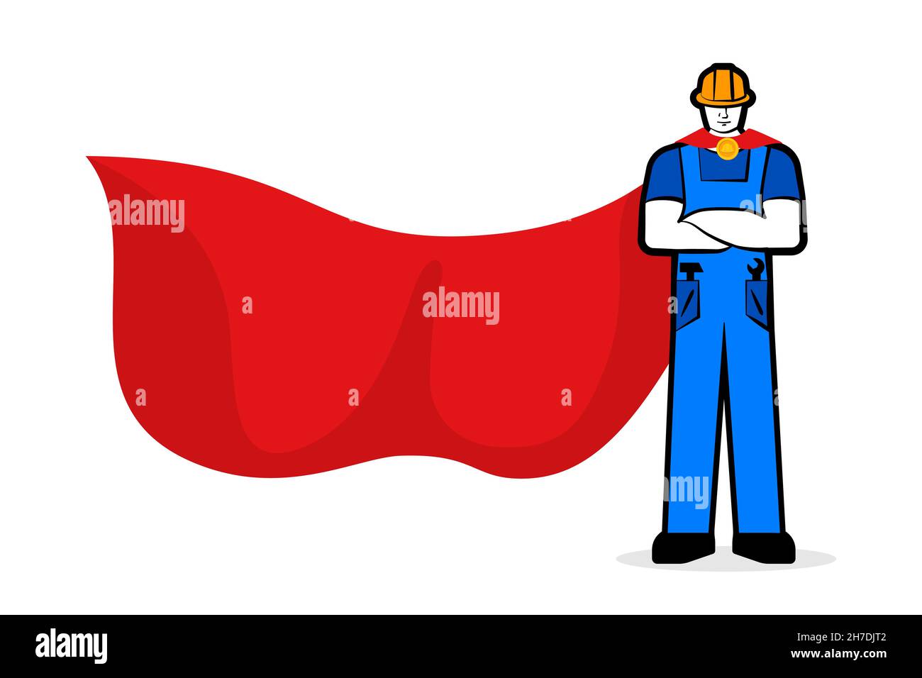 Construction worker superhero. Super hero builder in helmet and cloak ...