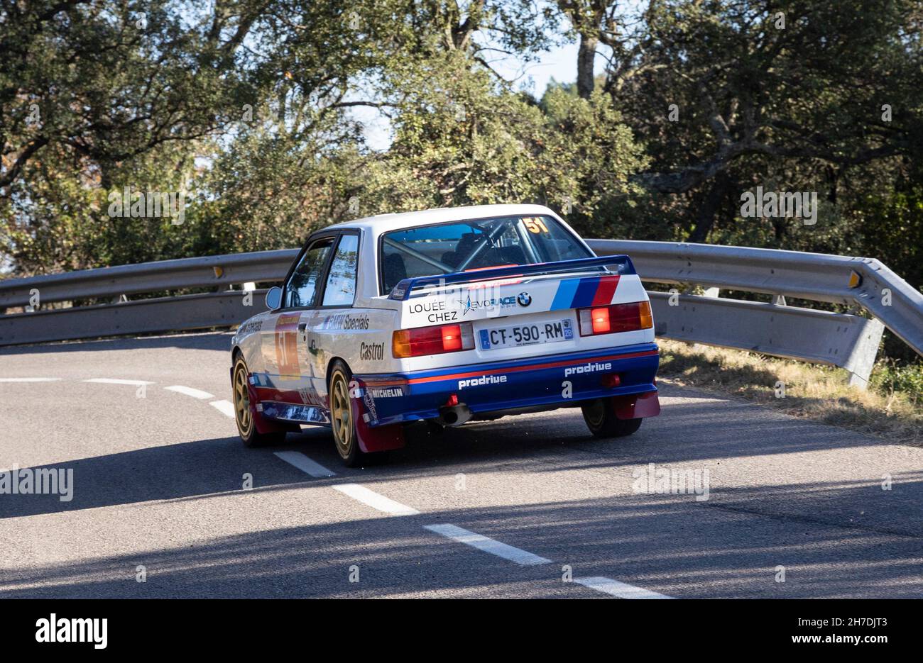 BMW M3 taking part in the timed section of the Rally Costa Brava 2021 in Girona, Spain Stock ...