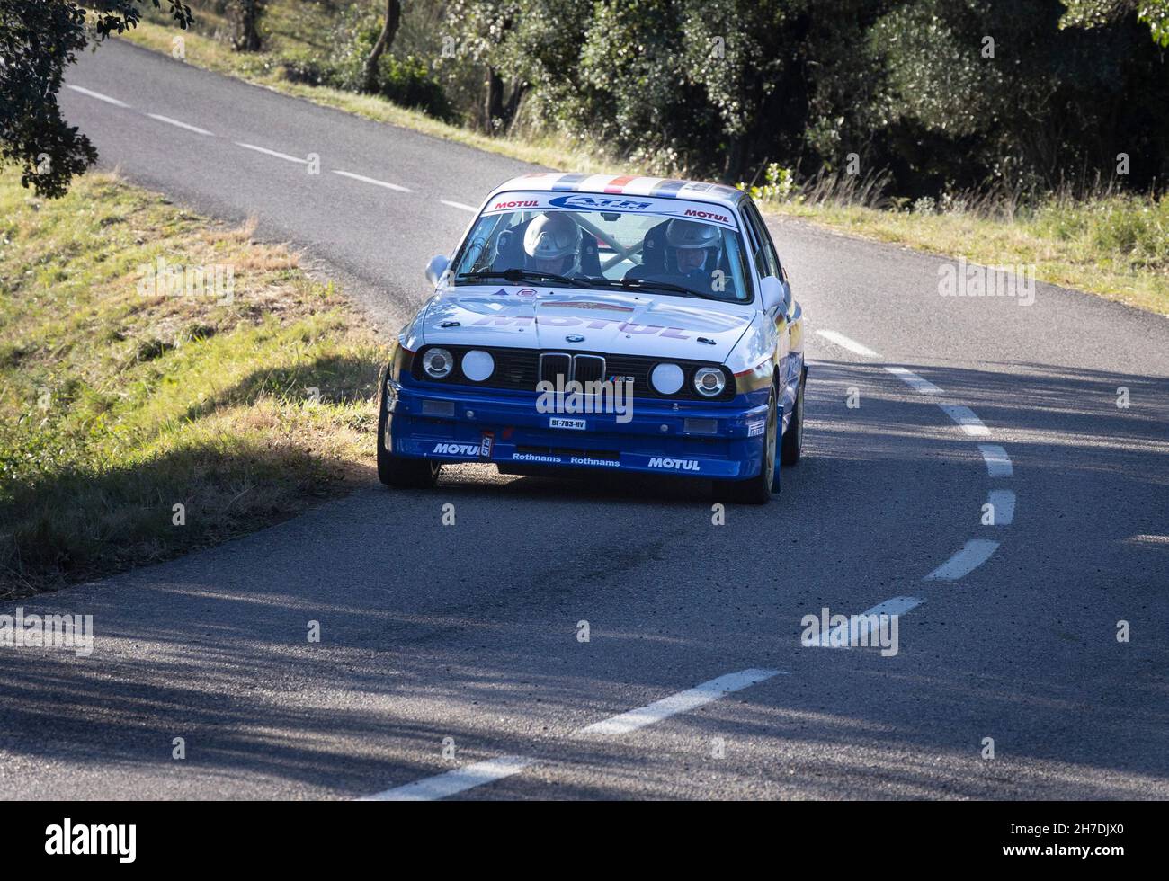 BMW M3 taking part in the timed section of the Rally Costa Brava 2021 in Girona, Spain Stock ...