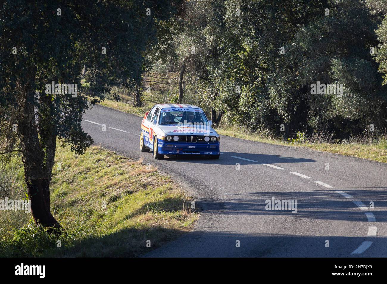 BMW M3 taking part in the timed section of the Rally Costa Brava 2021 in Girona, Spain Stock ...