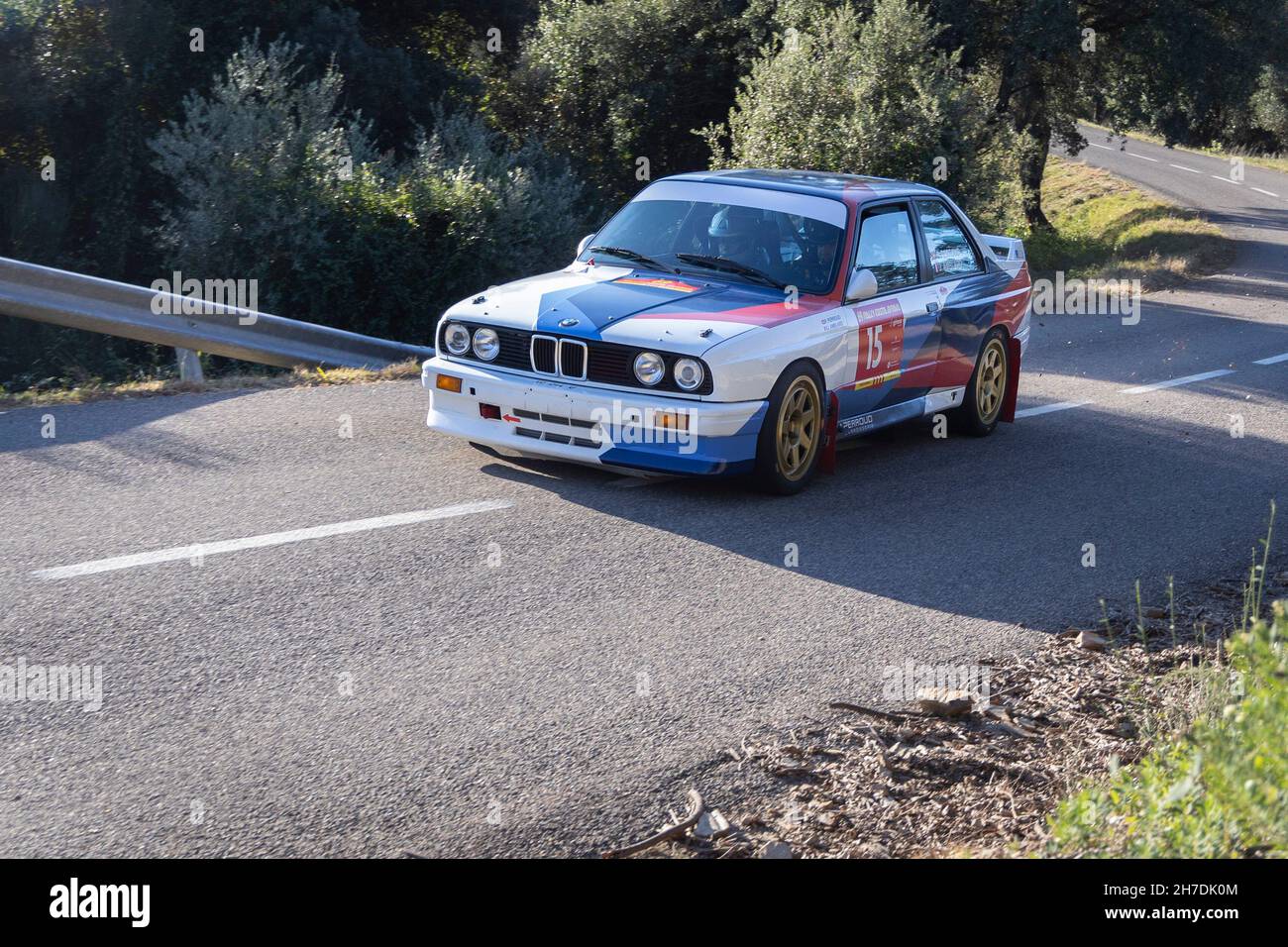 BMW M3 taking part in the timed section of the Rally Costa Brava 2021 in Girona, Spain Stock ...