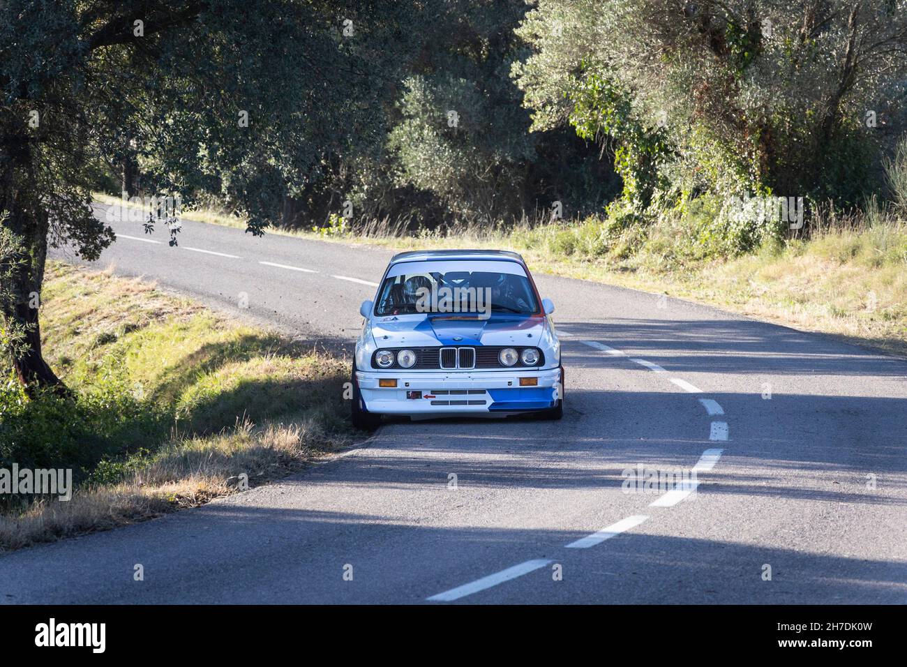 BMW M3 taking part in the timed section of the Rally Costa Brava 2021 in Girona, Spain Stock ...
