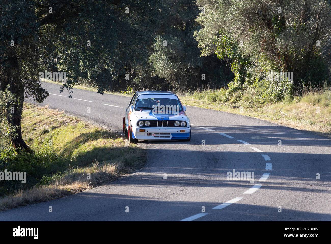BMW M3 taking part in the timed section of the Rally Costa Brava 2021 in Girona, Spain Stock ...