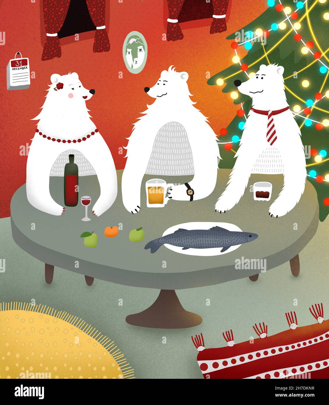 New Year's shooting. New Year with the family. Polar bears are sitting ...