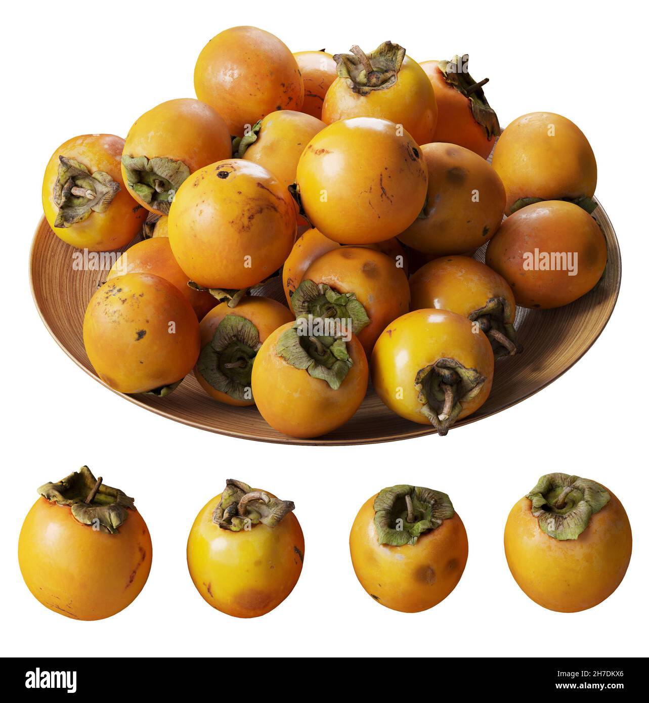 Persimmon on a platter on a white background Stock Photo - Alamy