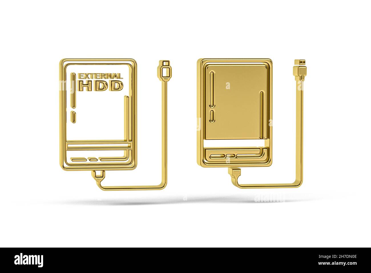 Golden 3d Hard Disk Drive icon isolated on white background - 3d render ...