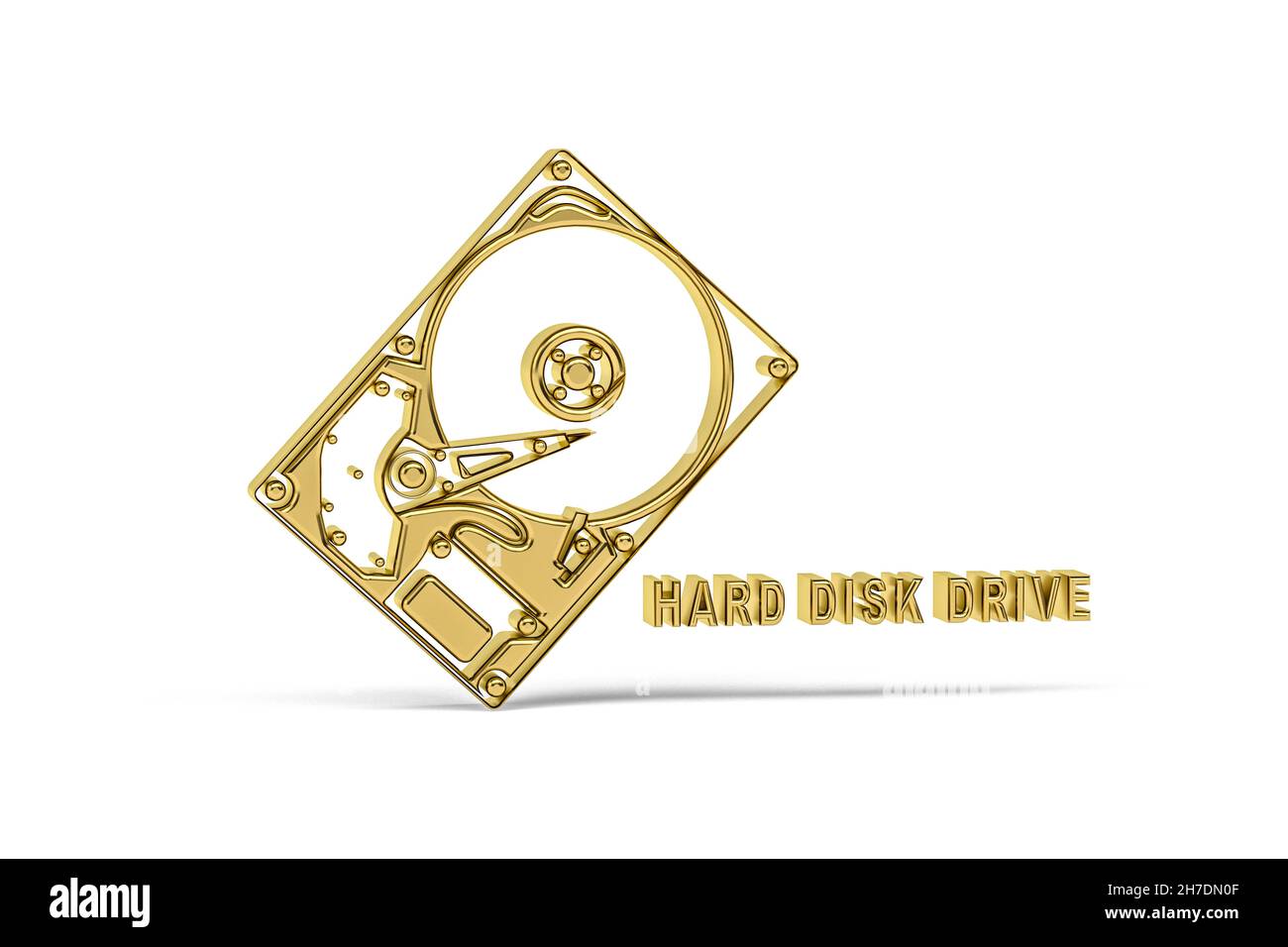 Golden 3d Hard Disk Drive icon isolated on white background - 3d render ...