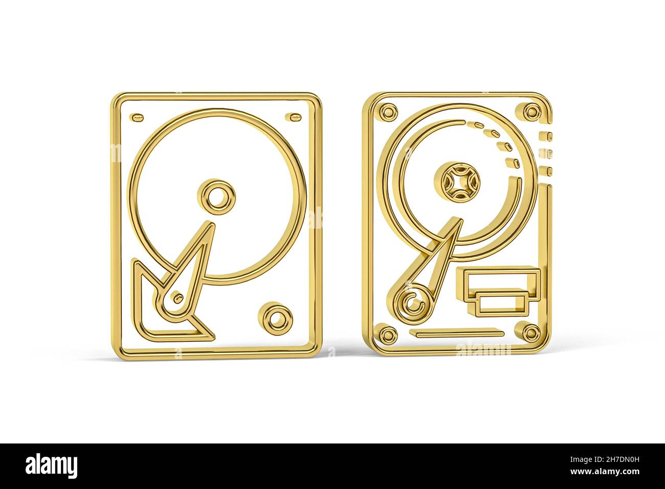 Golden 3d Hard Disk Drive icon isolated on white background - 3d render ...