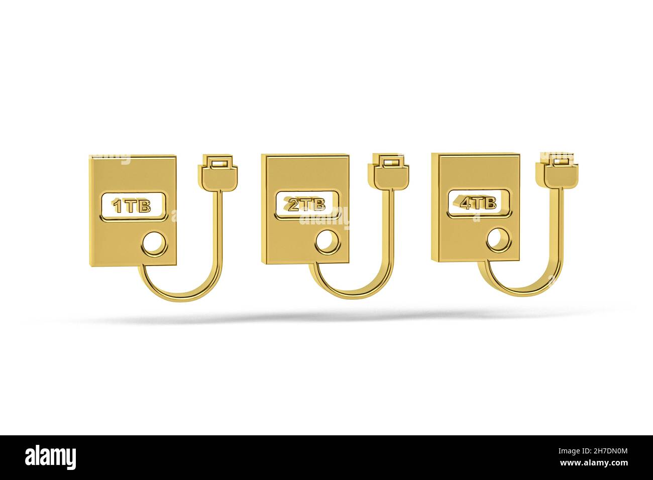 Golden 3d Hard Disk Drive icon isolated on white background - 3d render ...