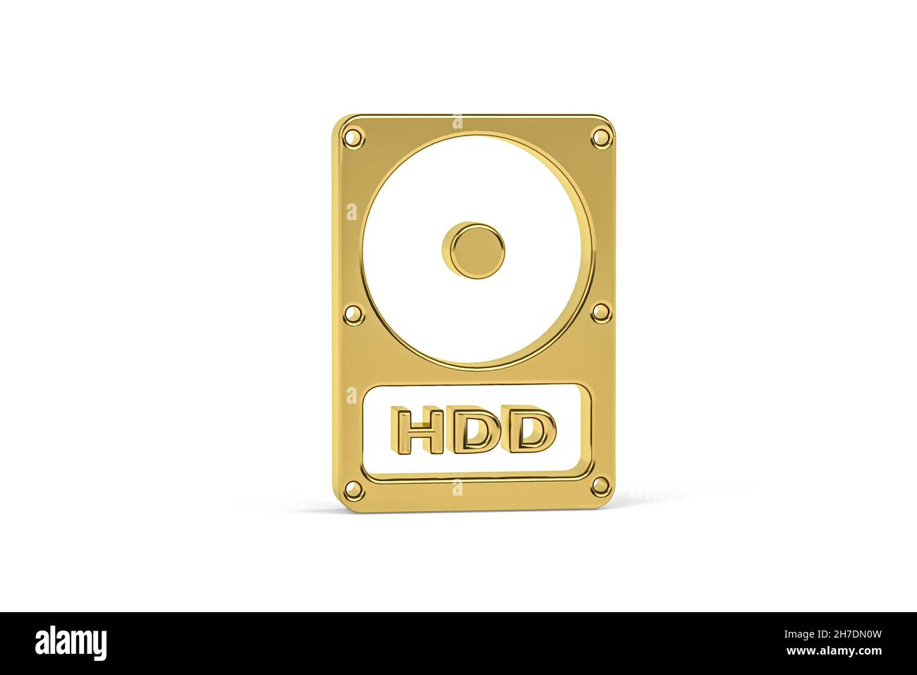 Golden 3d Hard Disk Drive icon isolated on white background - 3d render ...