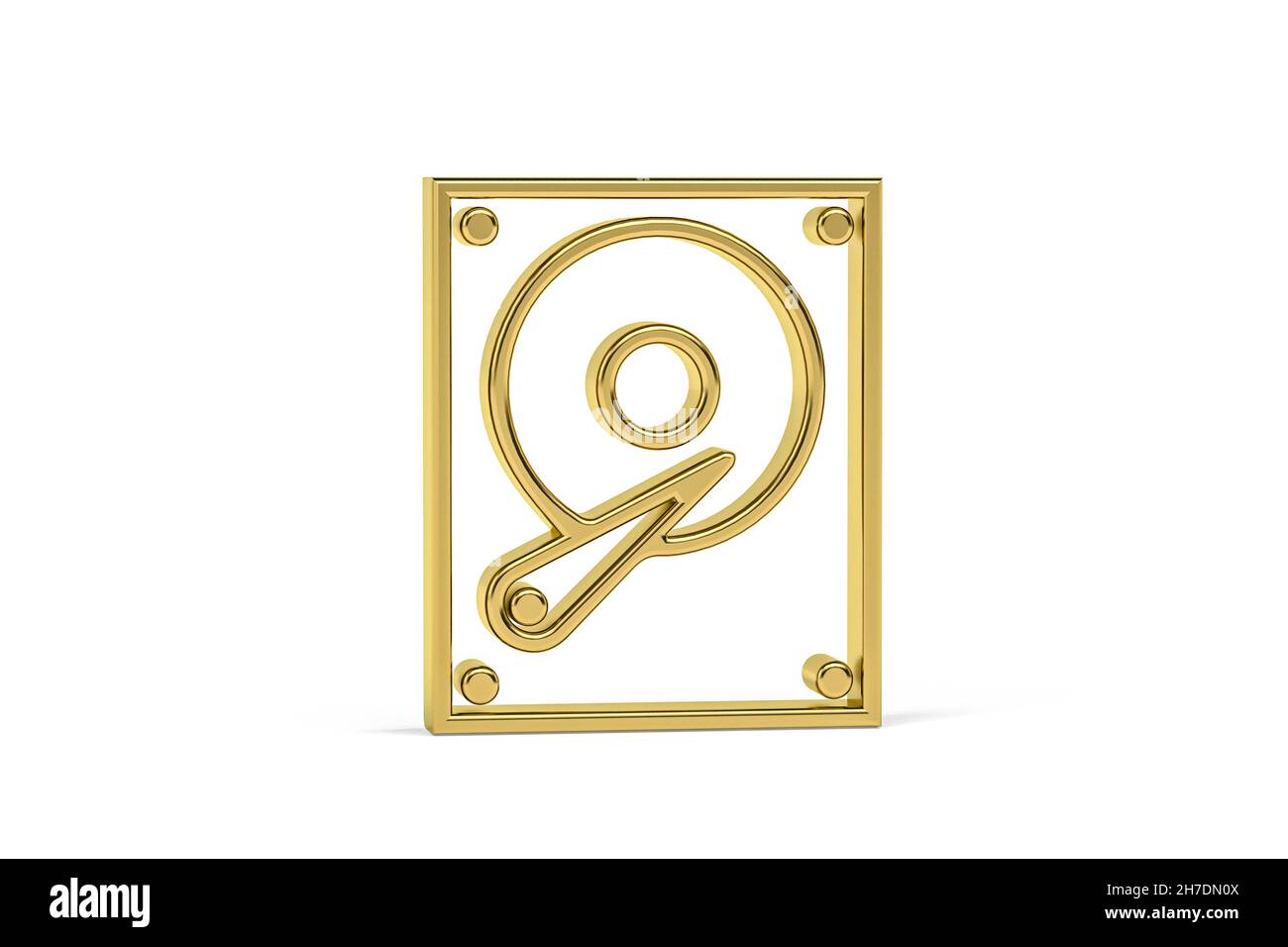 Golden 3d Hard Disk Drive icon isolated on white background - 3d render ...