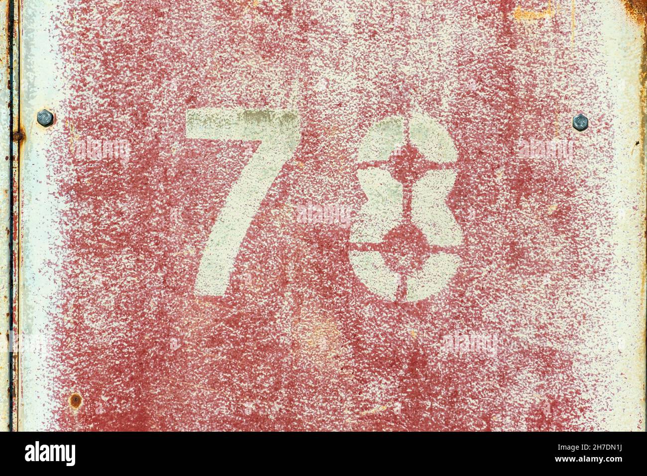 Number 78 on vintage rusty red and white metal sheet plate Stock Photo ...