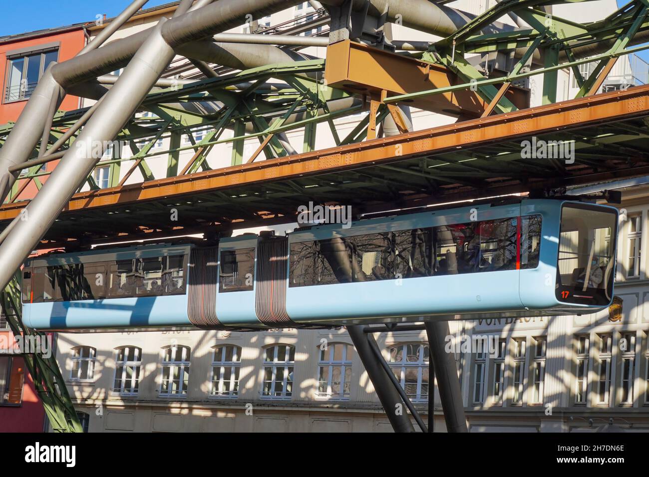 The Schwebebahn, floating tram, famous suspension monorail in Wuppertal ...