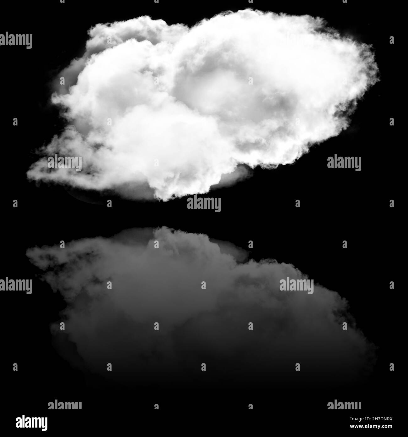 Cloud and its reflection isolated over black background, 3D rendering ...