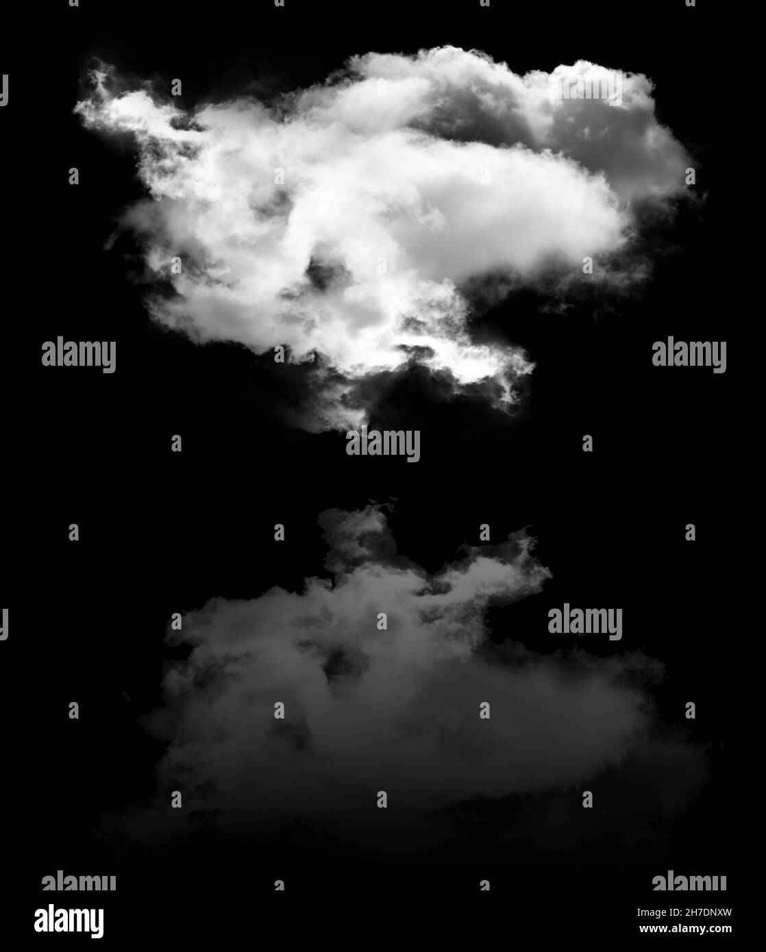 Single white cloud shape with reflection isolated over black background ...