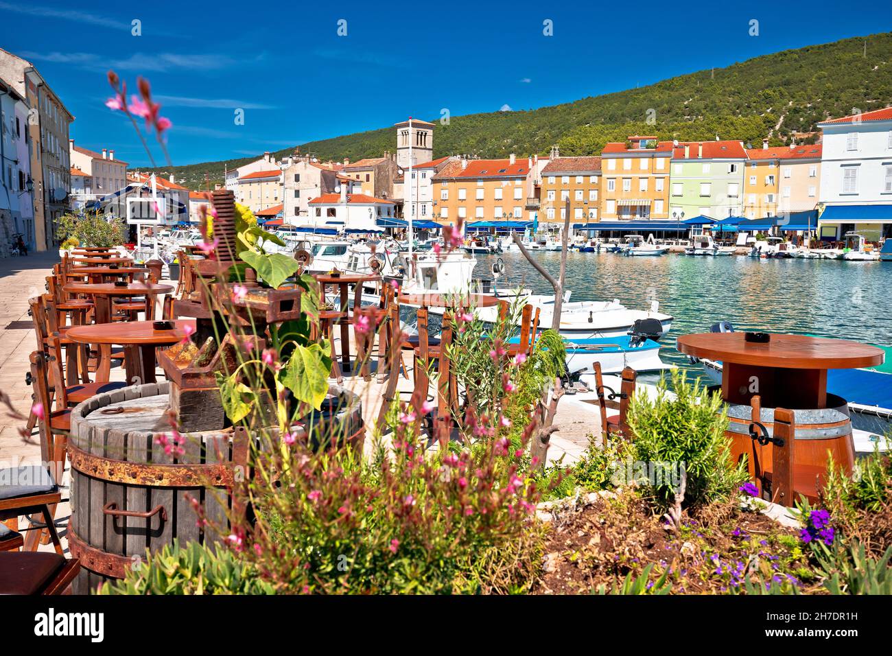 Cres. Harbor and waterfront in town of Cres, Island of Cres, Adriatic ...