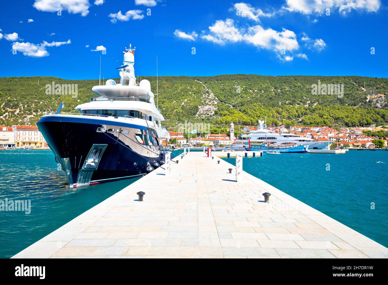 Luxury yachts in town of Cres harbor summer view, Kvarner archipelago ...