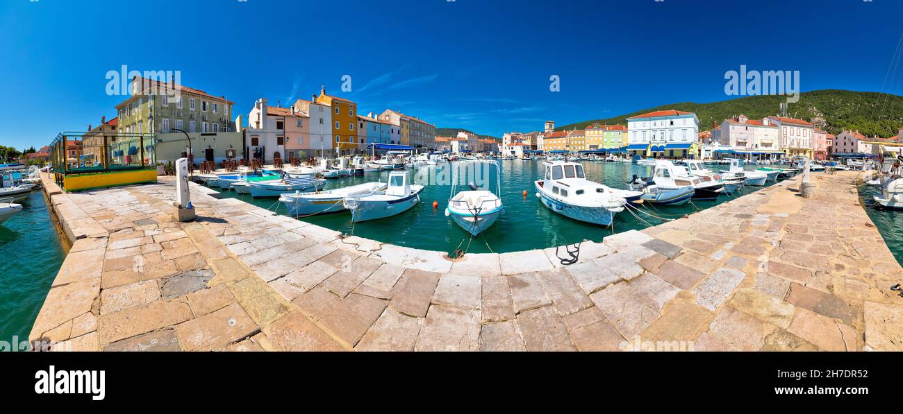 Cres. Town of Cres harbor panoramic colorful view, Island of Cres ...