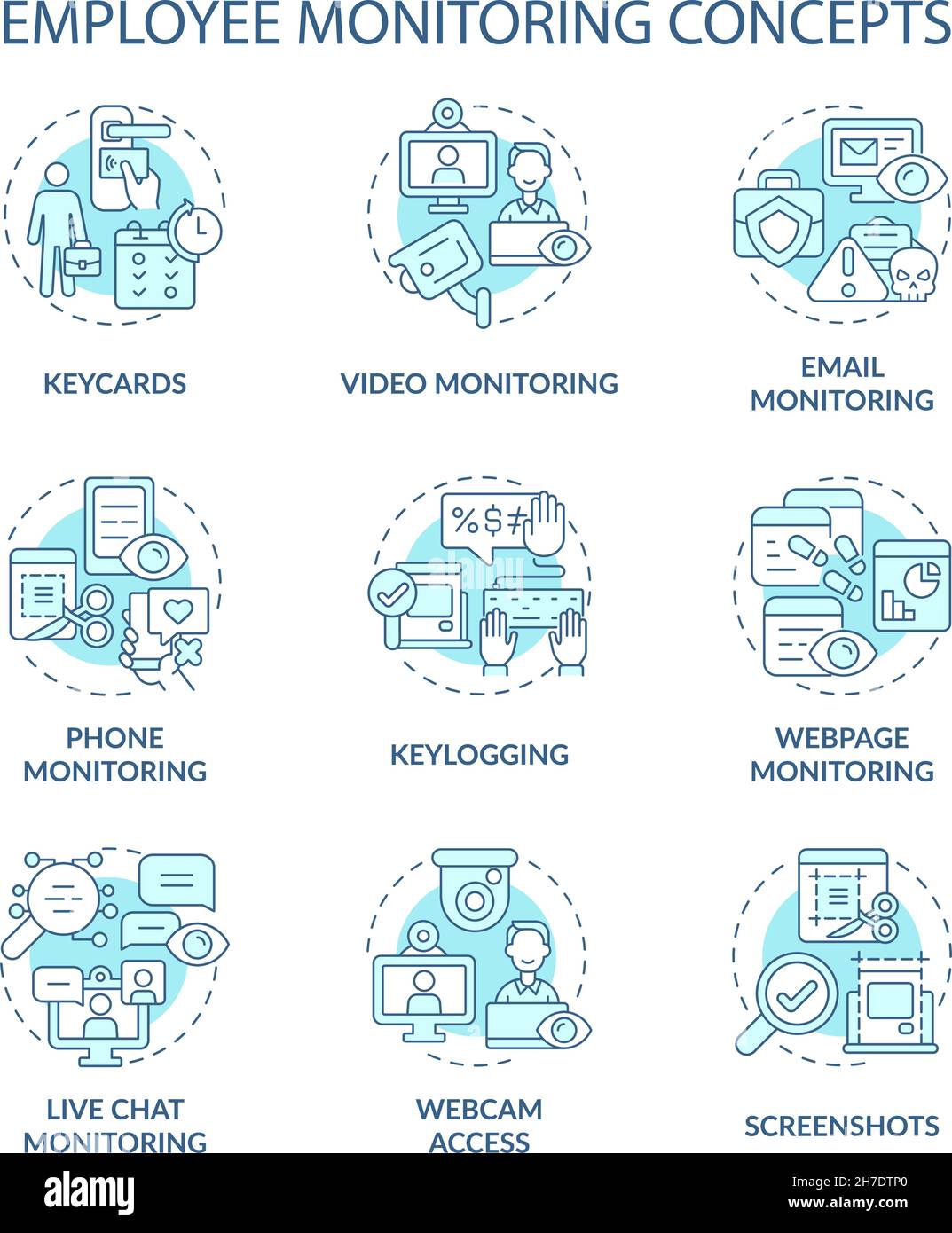 Employee Monitoring Blue Concept Icons Set Stock Vector Image And Art Alamy