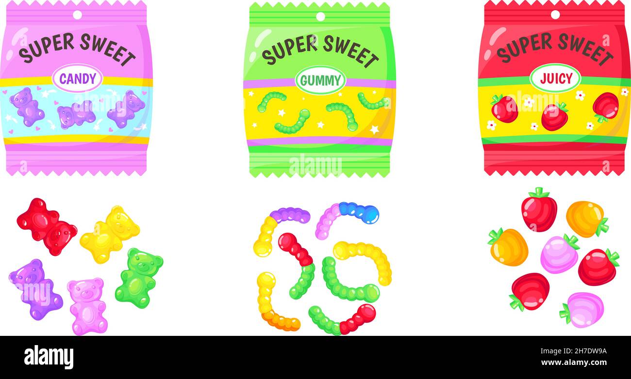 Jelly bears pack. Mix of gummy candies, marmalade colorful sweets for ...