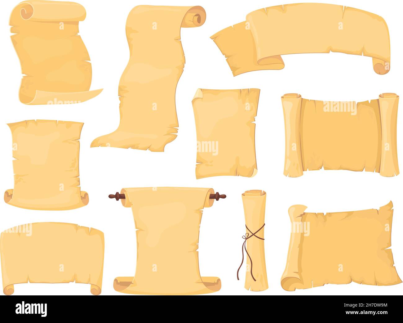 Parchment roll. Old vintage paper scrolls, antique papyrus document ...