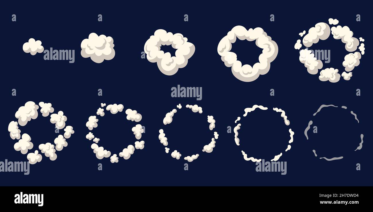 Cartoon smoke animation. Animated cloud explosion dust, sprite frame ...