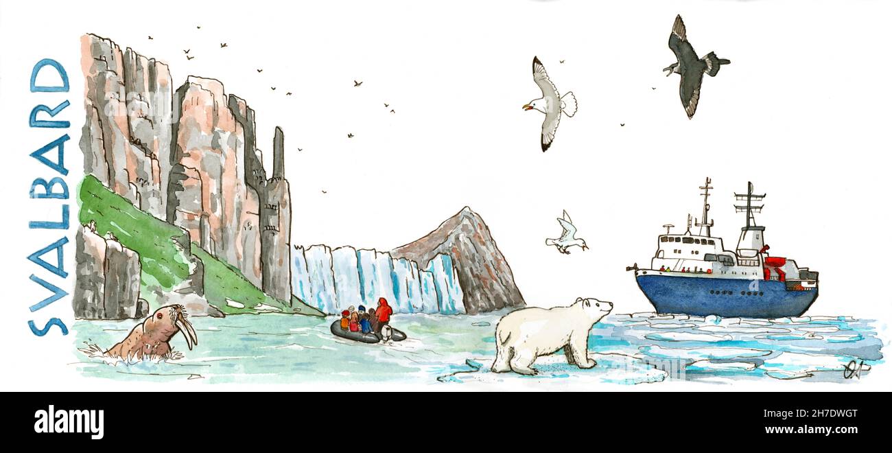Svalbard islands watercolor illustration Stock Photo - Alamy