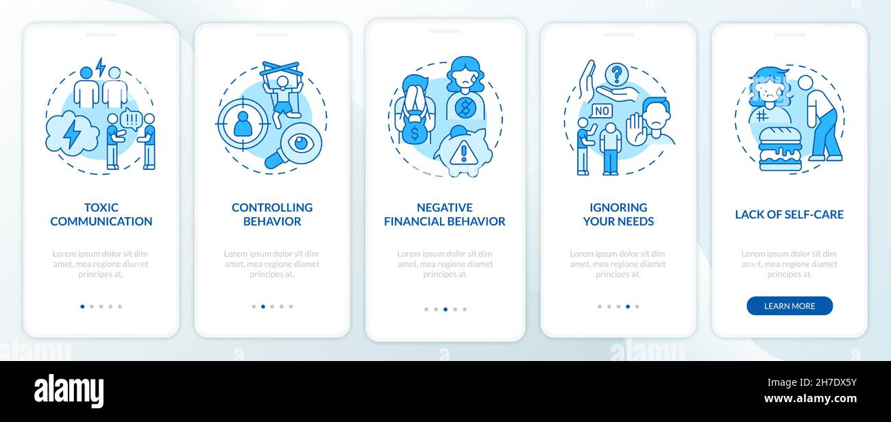 Signs Of Abusive Relationships Onboarding Mobile App Page Screen Stock Vector Image And Art Alamy