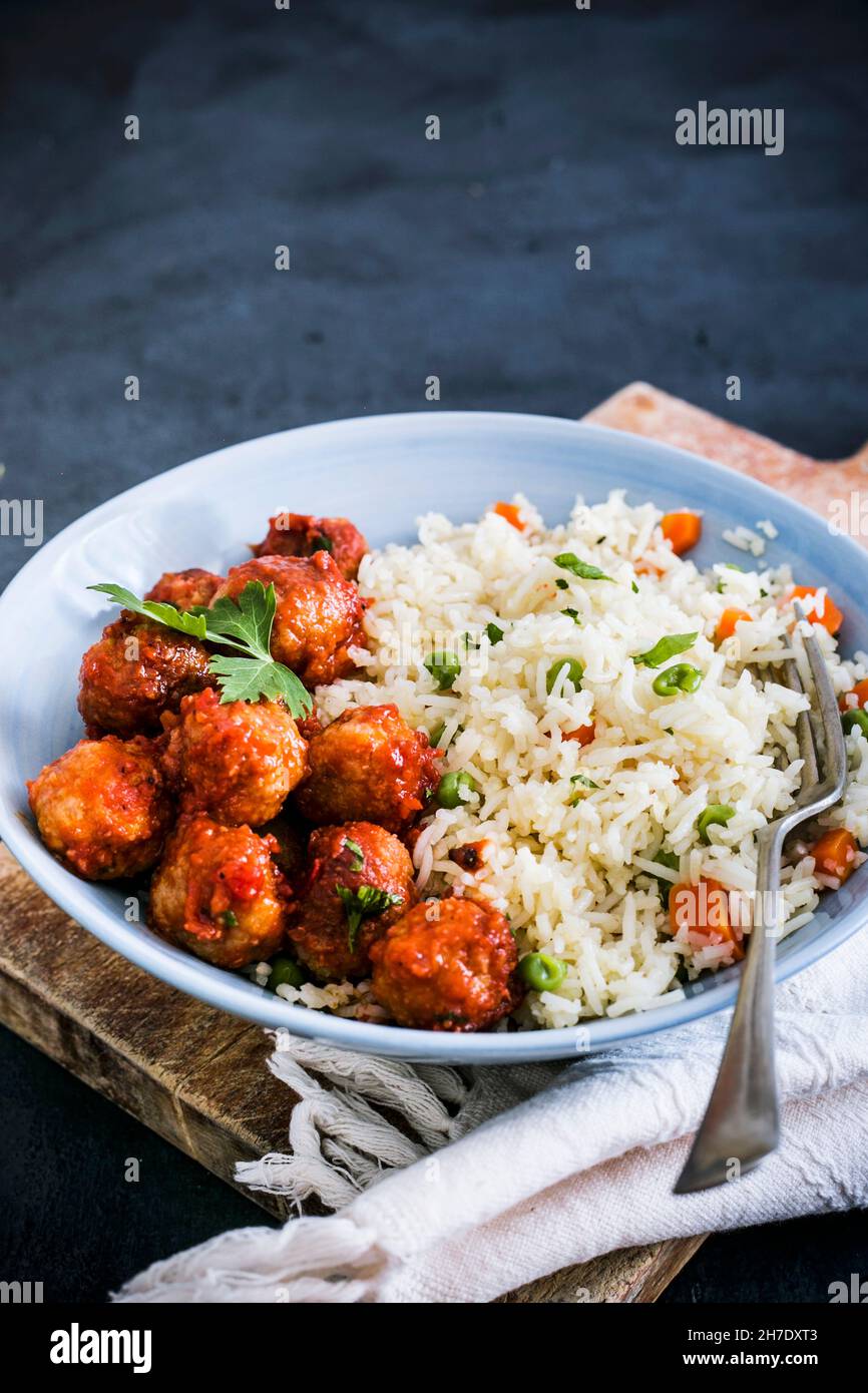 Beef meatballs with rice Stock Photo - Alamy