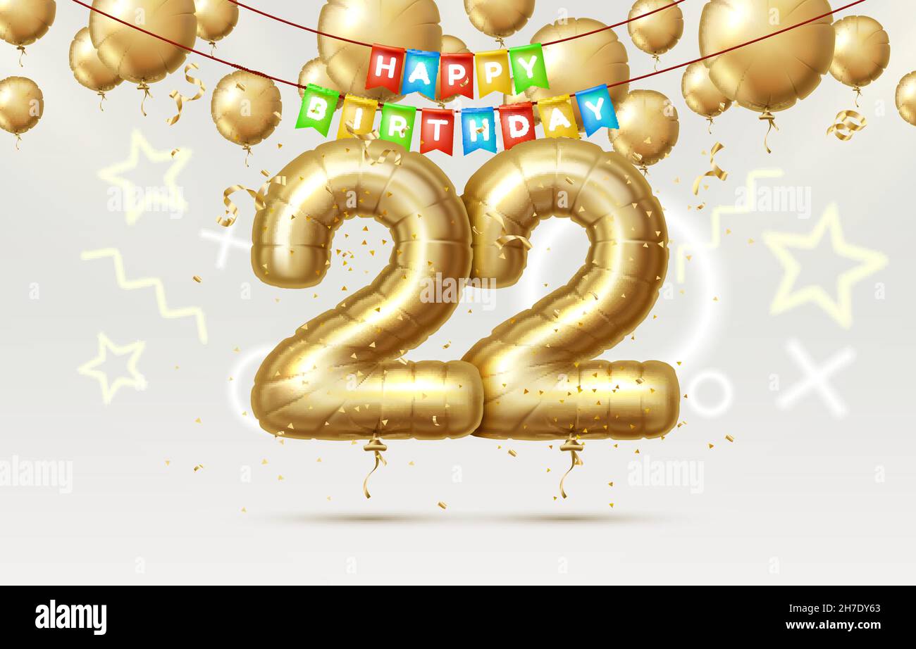 Happy Birthday 22 years anniversary of the person birthday, balloons in ...