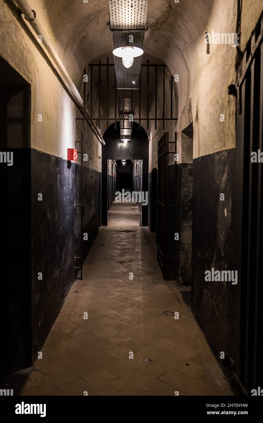 Breendonk, Belgium - 12 09 2017: old WWII Prison camp hallway interior ...