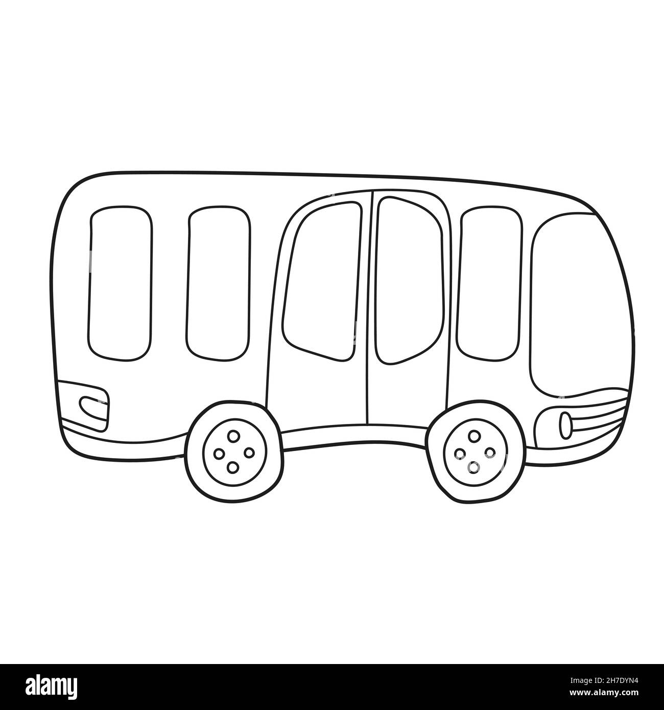 Simple coloring page. Funny bus cartoon. Outlined vehicle with black ...