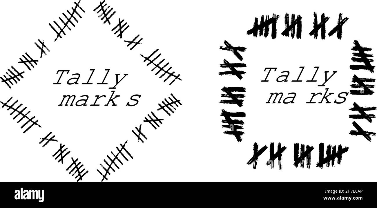 Tally mark frame on a white background or prison wall hash line, strike ...