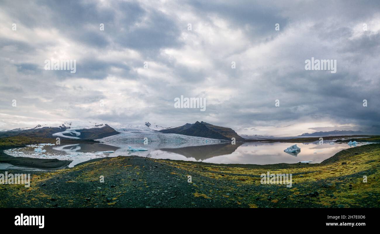 Spectacular glacier and lake wide panorama in Iceland Stock Photo - Alamy
