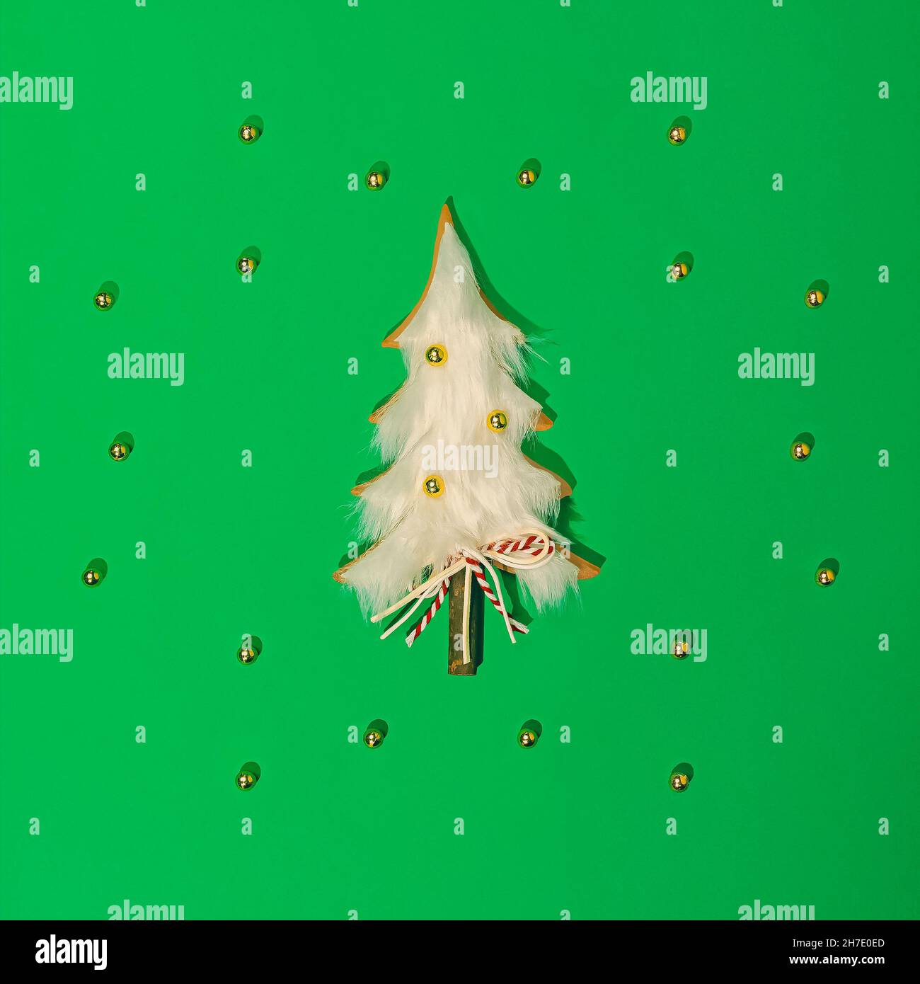Wealth Christmas composition. Green background. Wooden and white ...