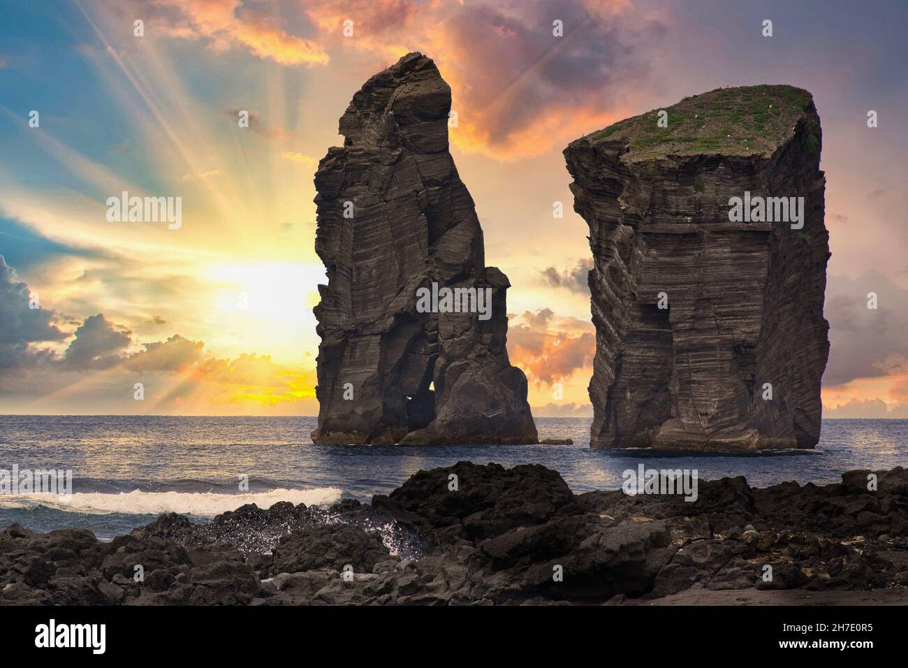volcanic rocks of Mosteiros beach on Sao Miguel, Azores Stock Photo - Alamy