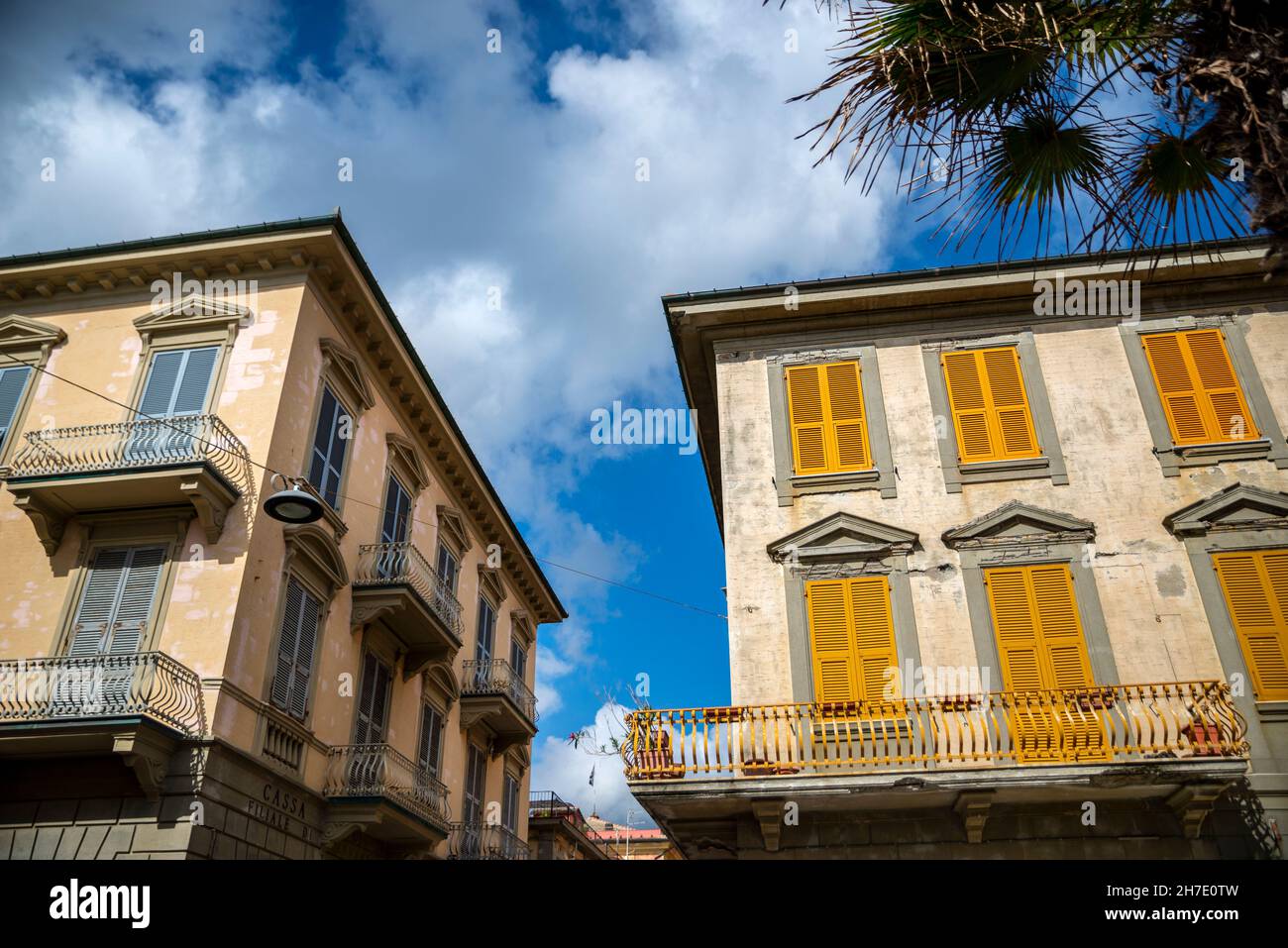 Shuttered buildings, Levanto, Cinque Terre, Liguria, Italy Stock Photo ...