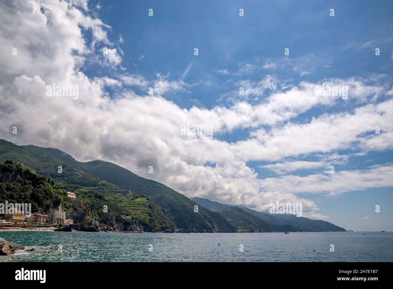 View of the coast line of Cinque Terre from Monterosso al Mare, Italy ...