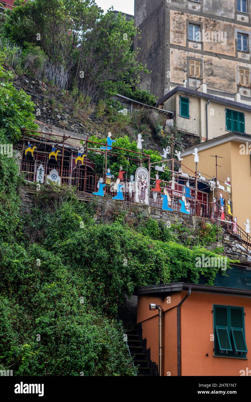 The Nativity Scene in Manarola (Presepe), Cinque Terre, Italy Stock ...
