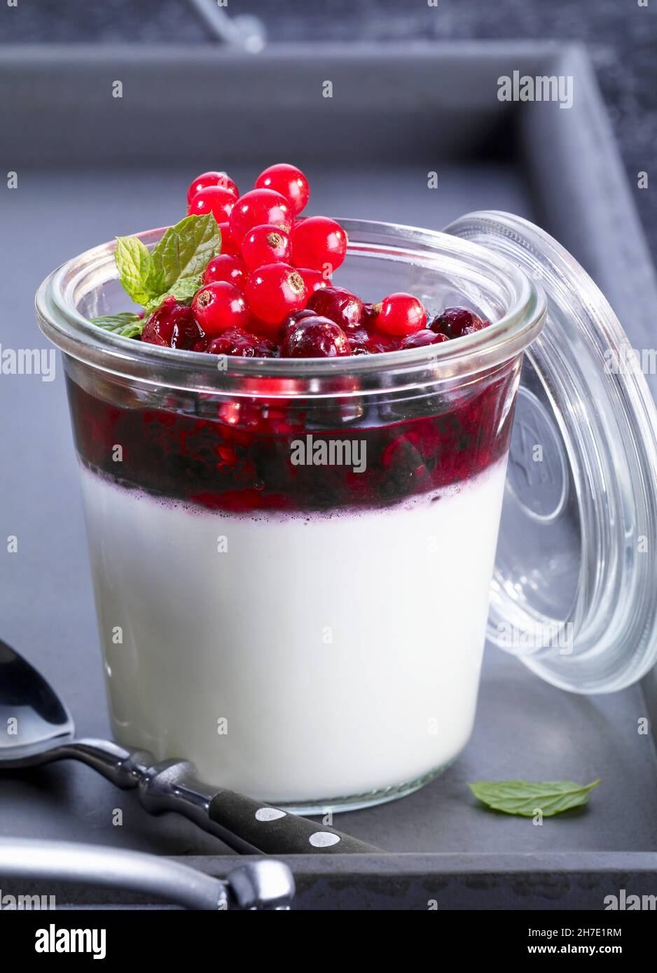 Panna cotta with a berry ragout Stock Photo - Alamy