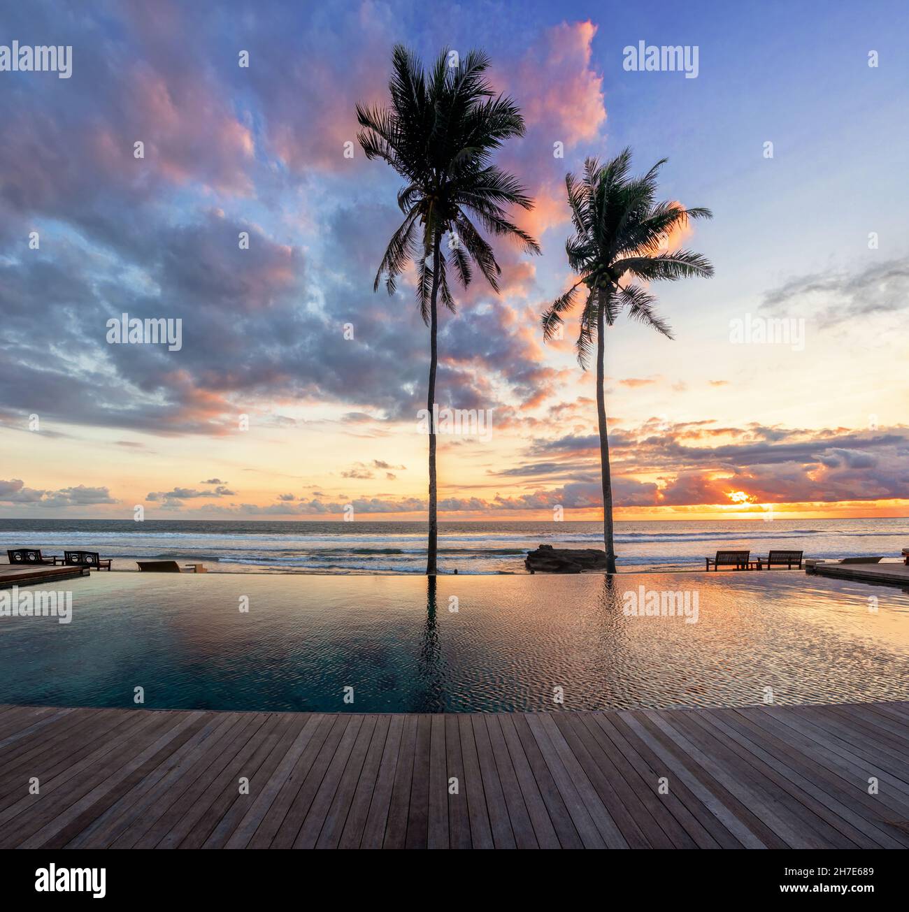 Colorful ocean beach sunrise. Beautiful scenery with calm waves and ...