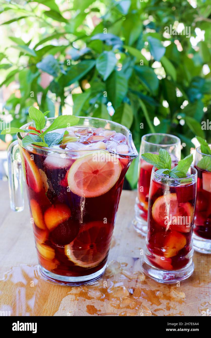 Sangria in a pitcher and in glasses Stock Photo - Alamy