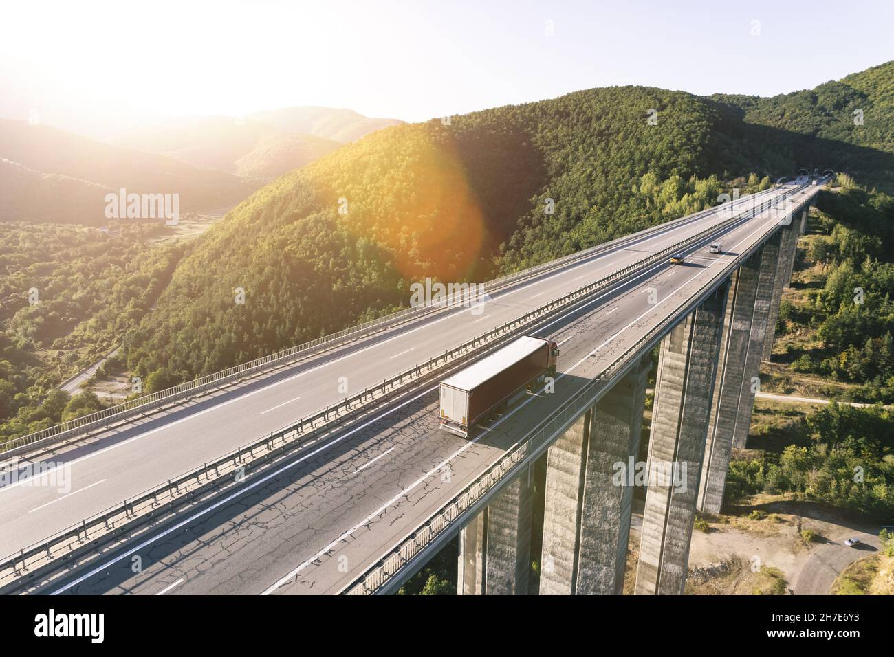 Aerial view of a cargo delivery truck on a highway Stock Photo - Alamy