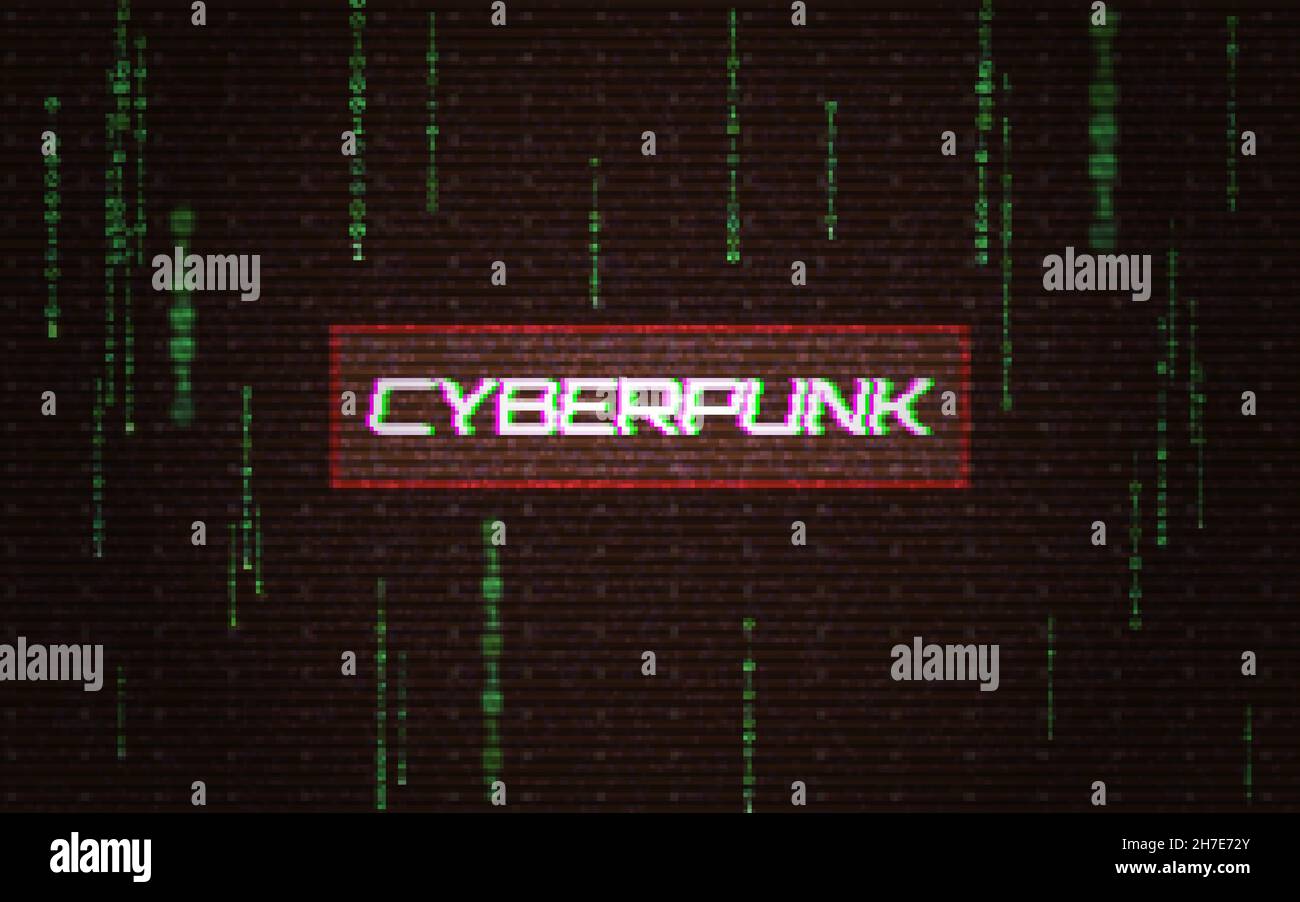 Cyberpunk futuristic concept. Running code glitch effect. Matrix error ...