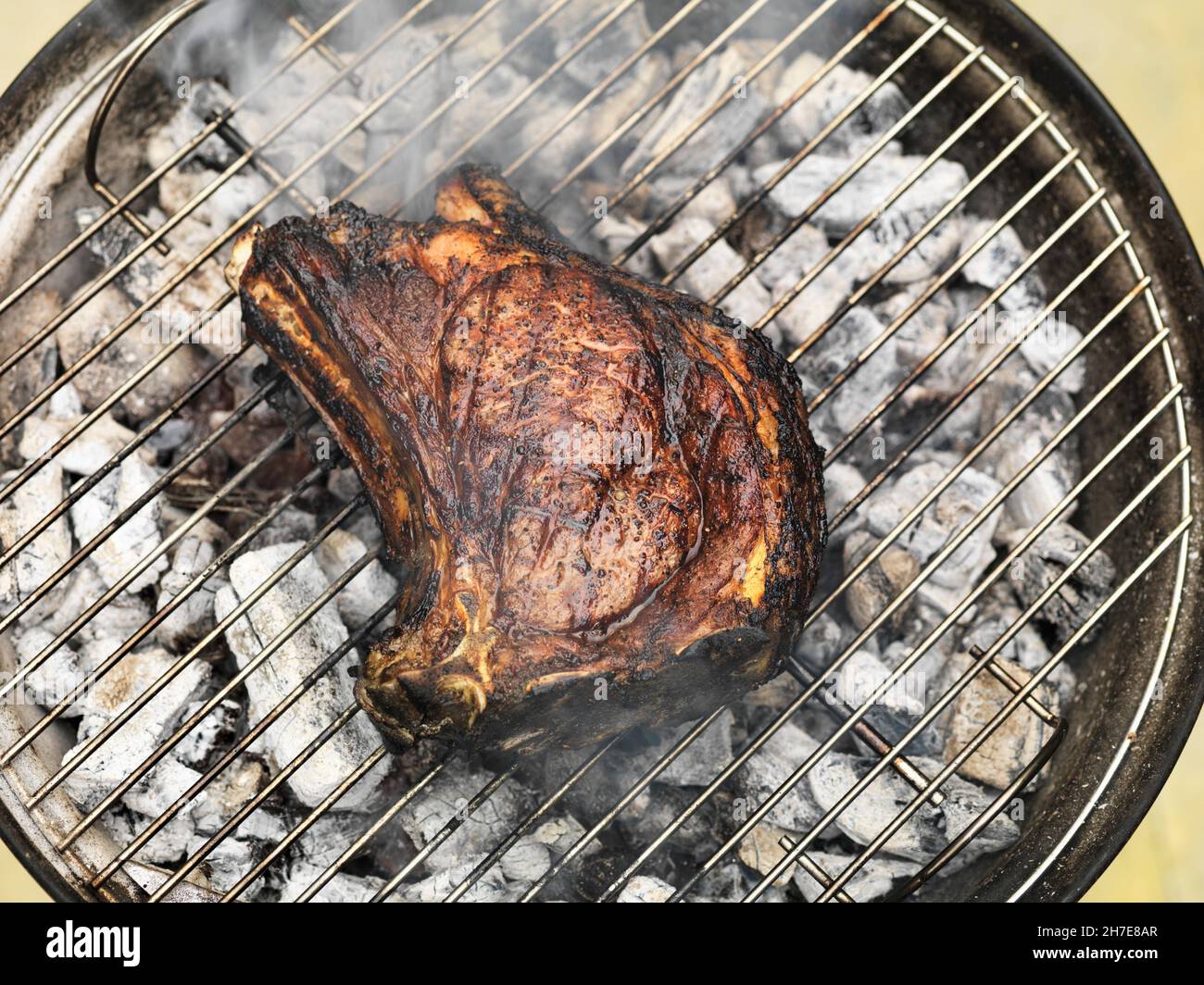 Beef steak on a barbecue (seen from above Stock Photo - Alamy