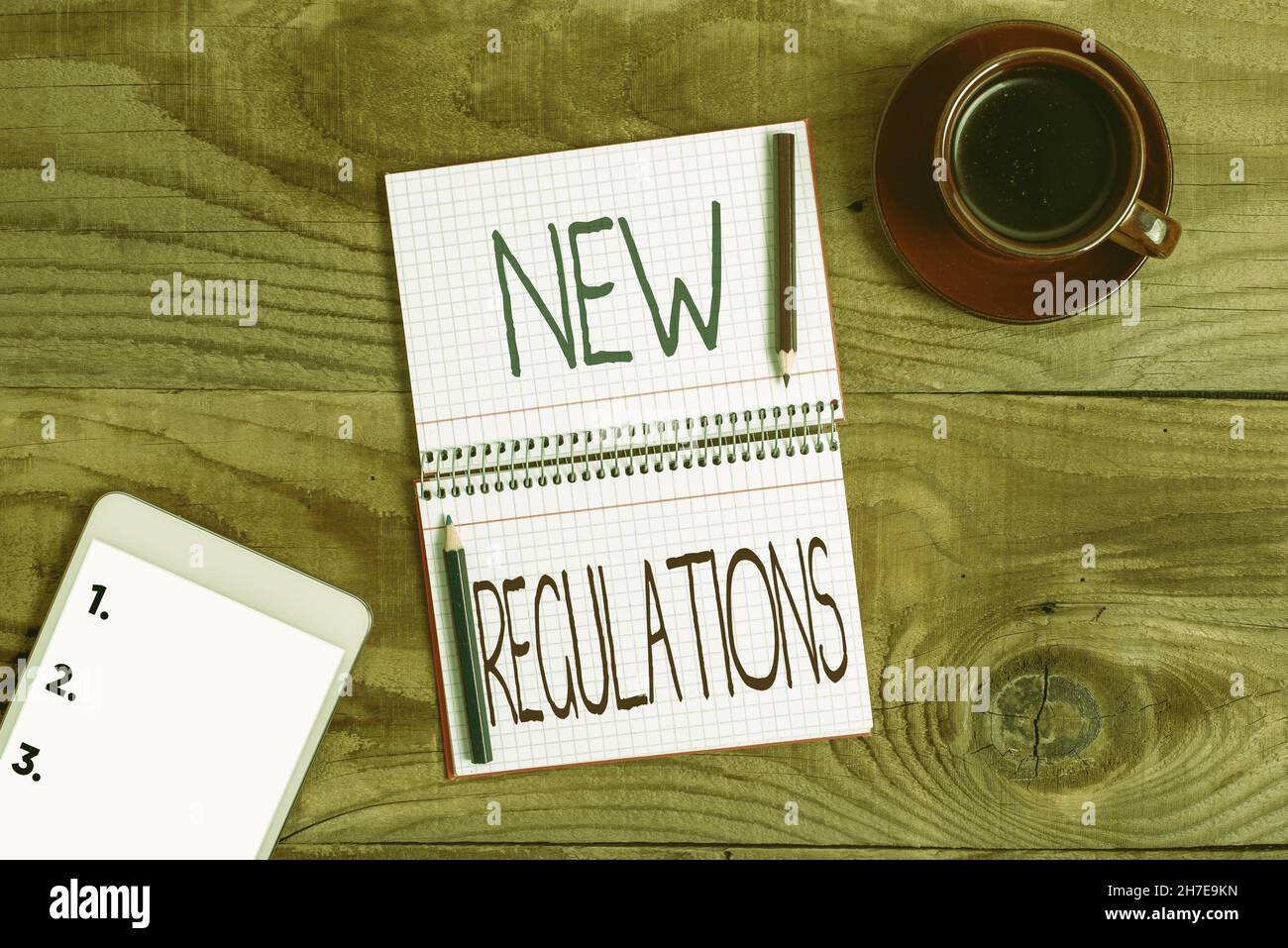 Sign displaying New Regulations. Business overview rules made ...