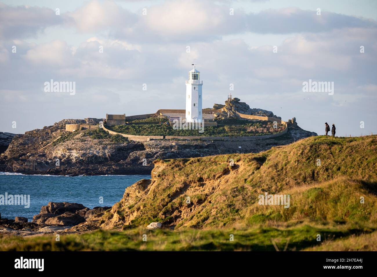 Mutton Cove,Cornwall,22nd November 2021,Godrevy Lighthouse bathed in ...
